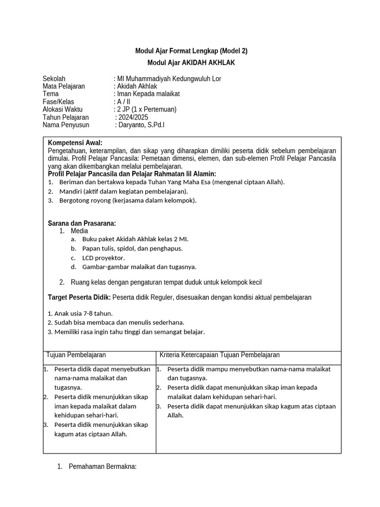 5 - Modul Ajar - AA - Iman Kepada Malaikat | PDF
