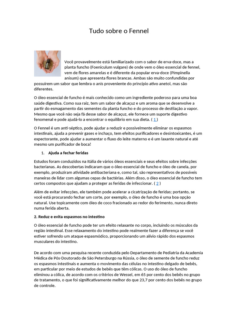 Benefícios do Óleo de Funcho | PDF | Funcho | Síndrome do intestino ...