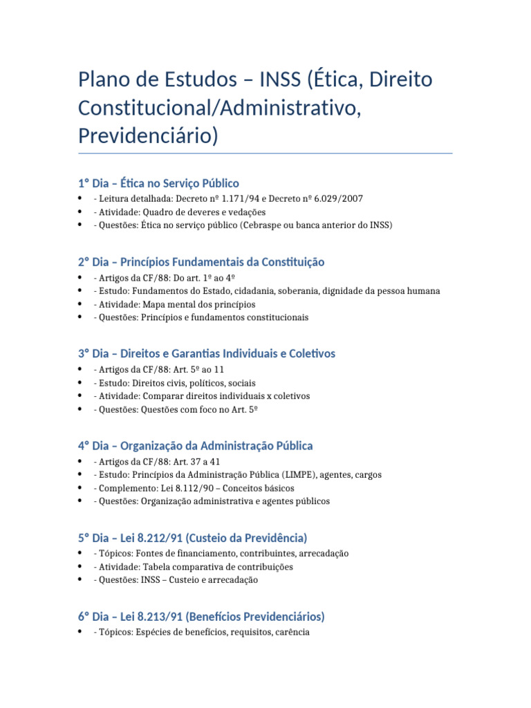 Plano Estudos INSS | PDF
