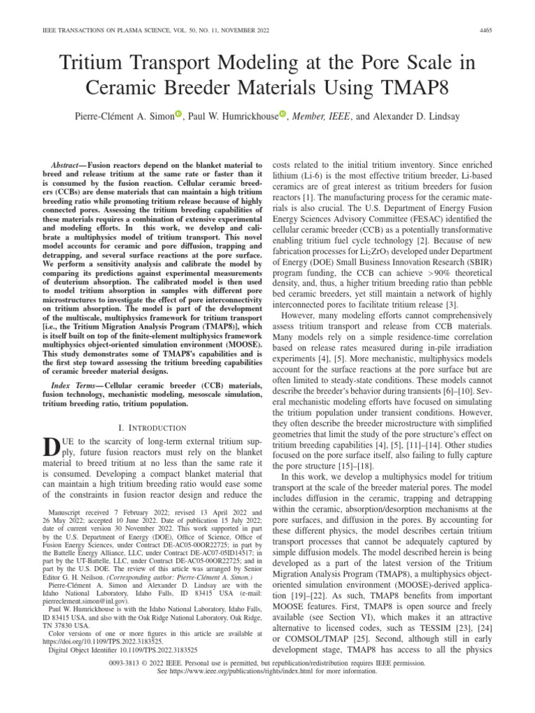 Tritium Transport Modeling at The Pore Scale in Ceramic Breeder Materials Using TMAP8 | PDF ...