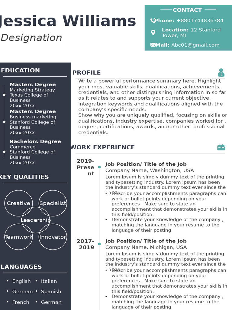 Example Resume CV Template With Career Summary WD | PDF | Résumé