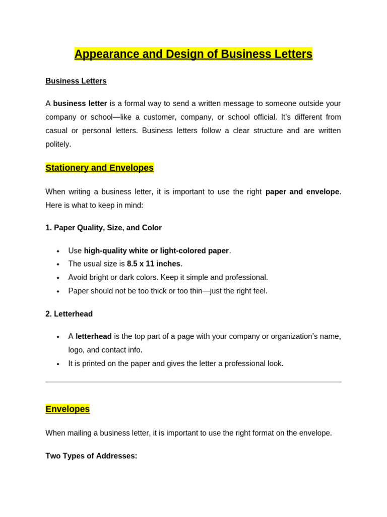 Business Letter Writing Guide | PDF | Envelope | Paragraph