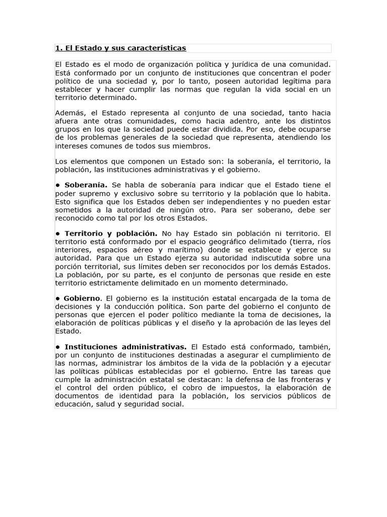 El Estado y Sus Caracter-Sticas | PDF | Estado (política) | Gobierno