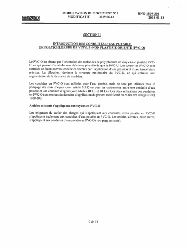 Tuyau PVCO Bionax, BNQ 1809-300, 2018-01-18 | PDF