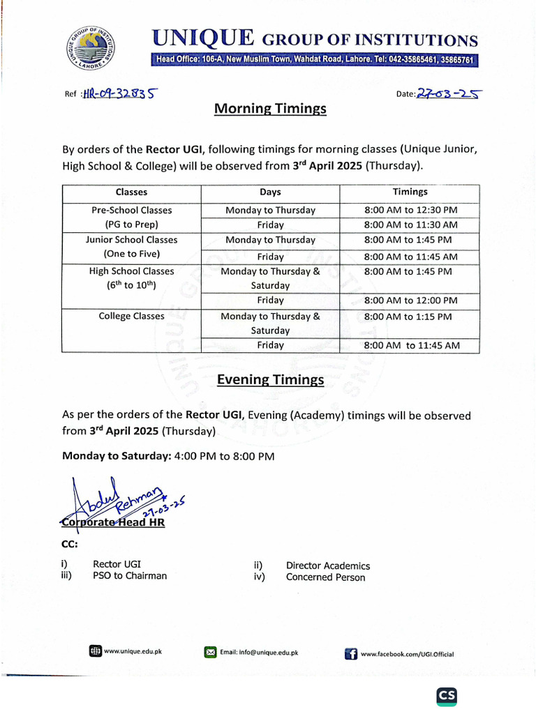 Morning & Evening Timing | PDF