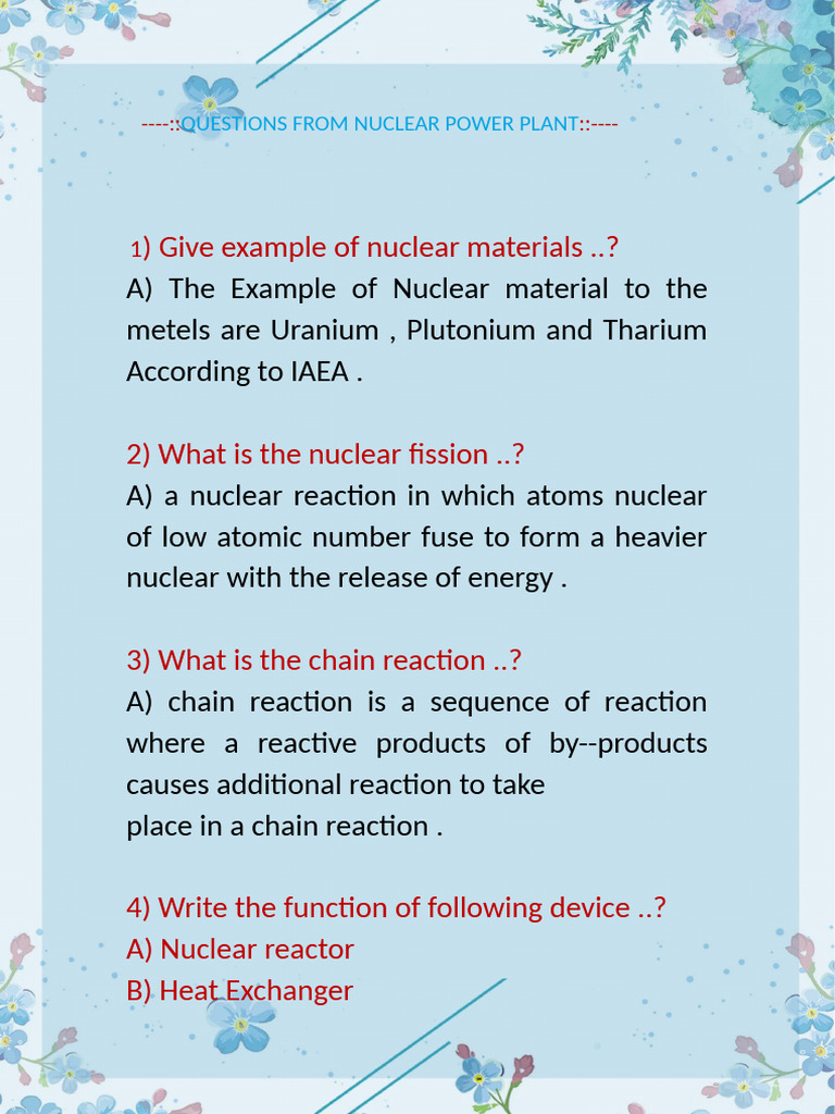 Nuclear Power Plant Questions | PDF
