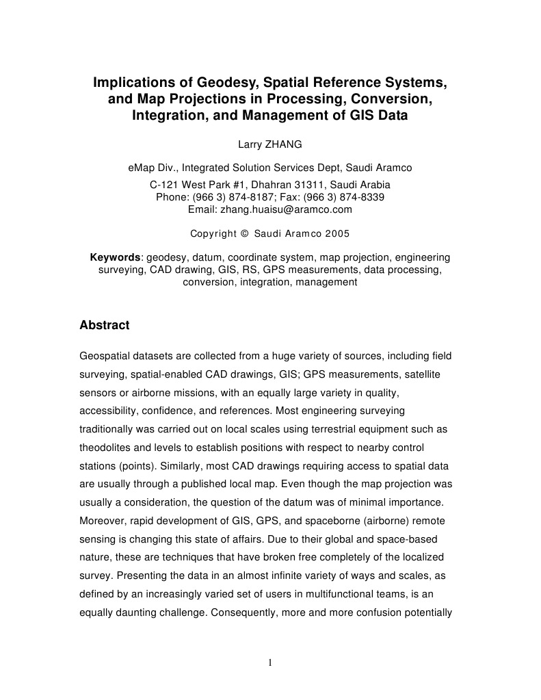 Implications of Geodesy, Spatial Reference Systems, and Map Projections in Processing ...