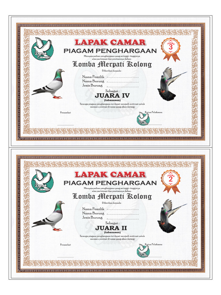 Piagam Penghargaan Burung - Ac260 | PDF