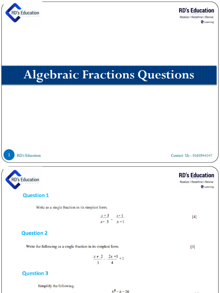 Algebraic Expressions Questions | PDF