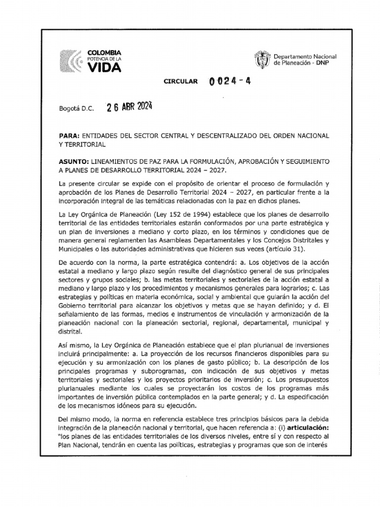 Circular 0024-4 de 2024DNPPLANDESARROLLO | PDF