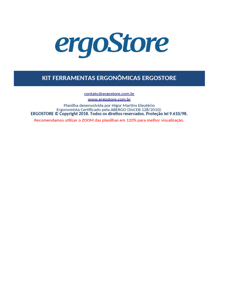 Kit Ferramentas Ergonômicas ERGOSTORE | PDF | Aplicativo para celular | Microsoft Excel