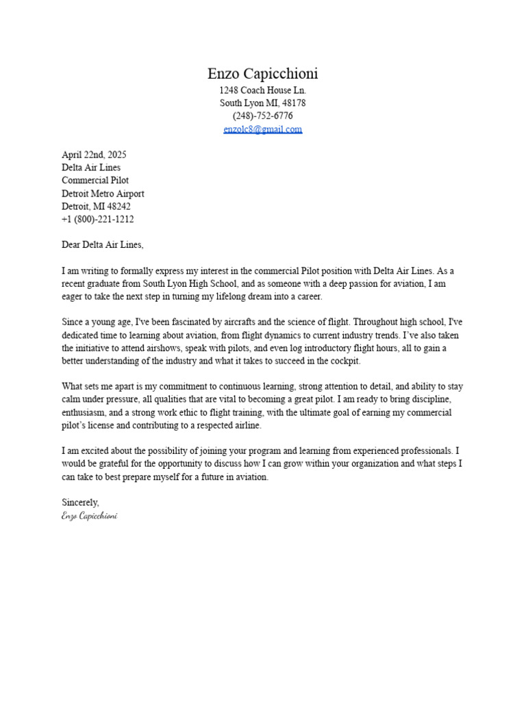 Enzo Capicchioni - Cover Letter Due 4 - 21 | PDF