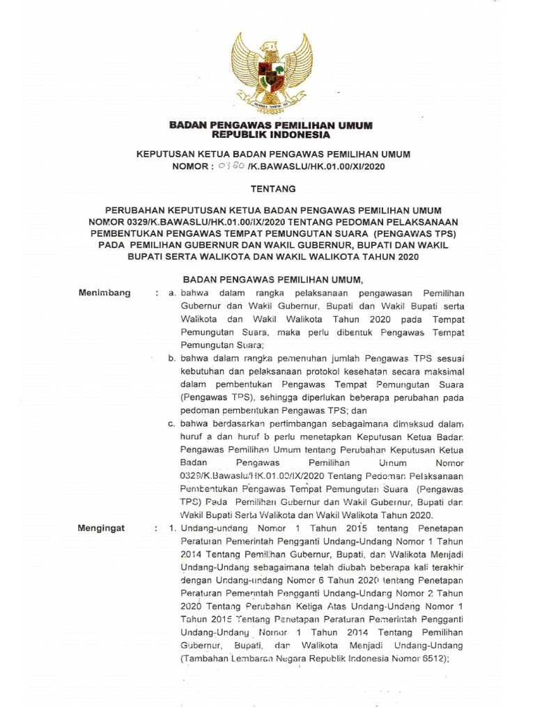 SK Perubahan Ptps 2020 | PDF