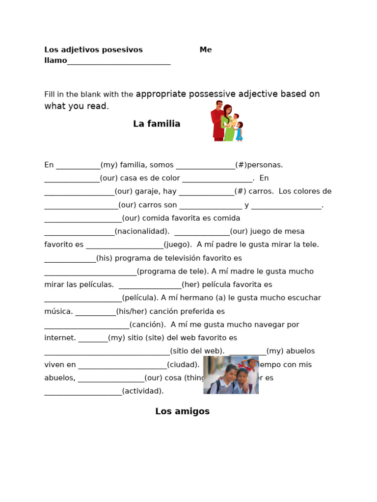 Demo Possessive Adjectives in Spanish Activ It | PDF