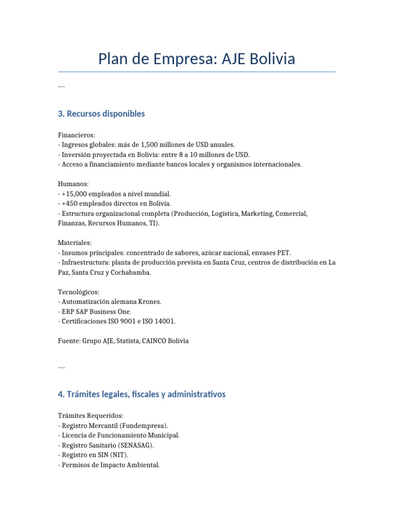 Plan Empresa AJE | PDF | Bolivia | Business