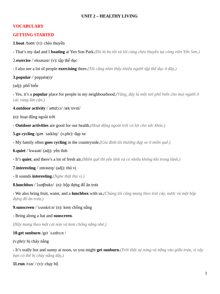 Vocabulary - Healthy Living | PDF