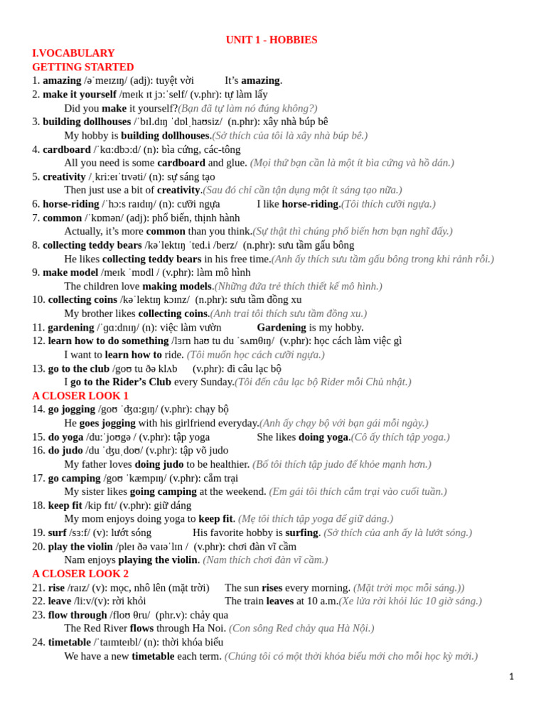 VOCABULARY - HOBBIES | PDF