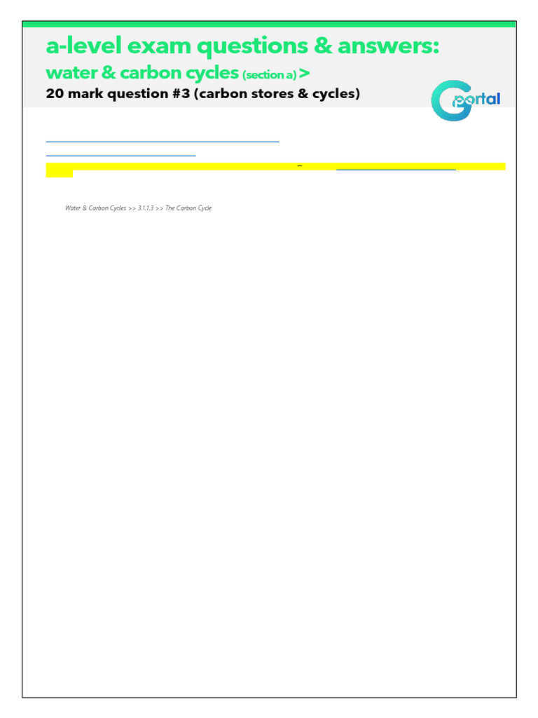 A-Level Carbon Cycle Exam Question Guide | PDF | Carbon Dioxide In ...