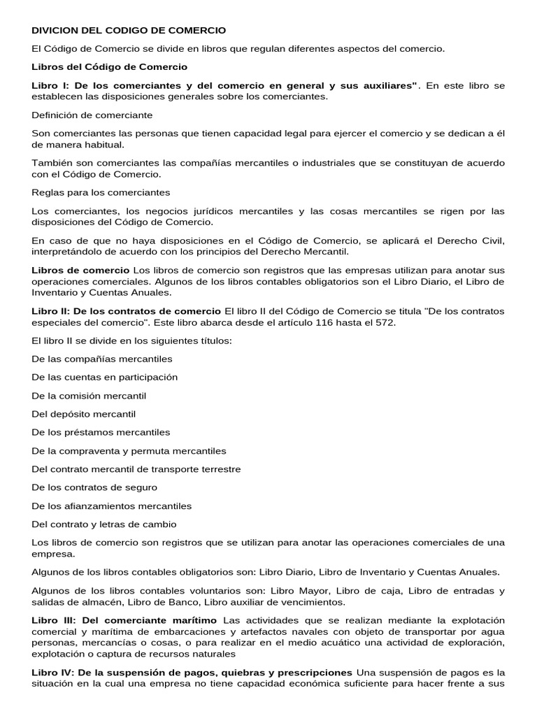 Divicion Del Codigo de Comercio | PDF | Bancarrota | Comercio