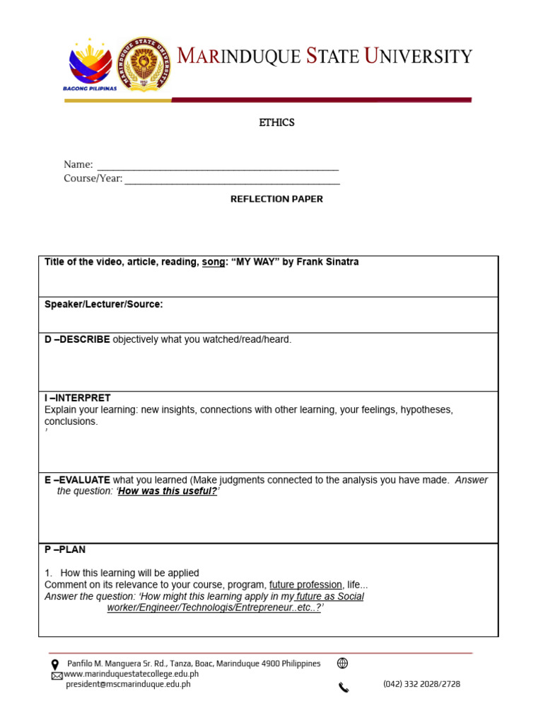 Reflection Paper Template General | PDF