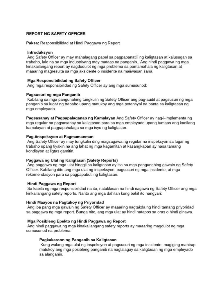 Report NG Safety Officer | PDF