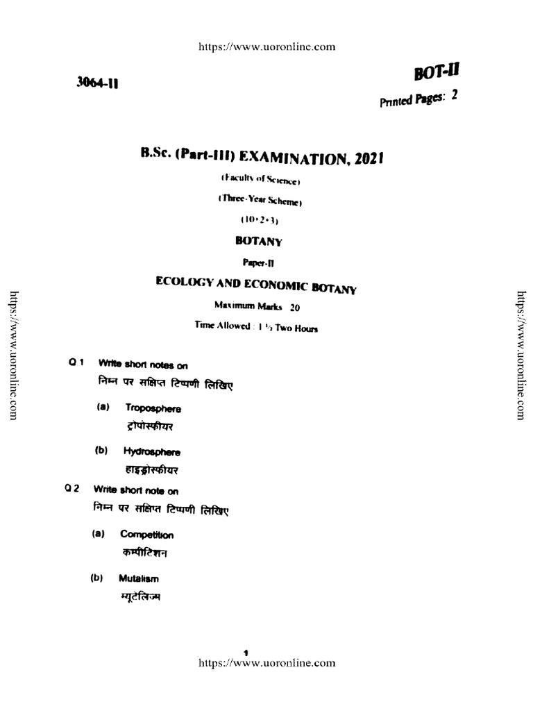 BSC Part 3 Botany Ecology and Economic Botany 3064 - 250421 - 063013 | PDF