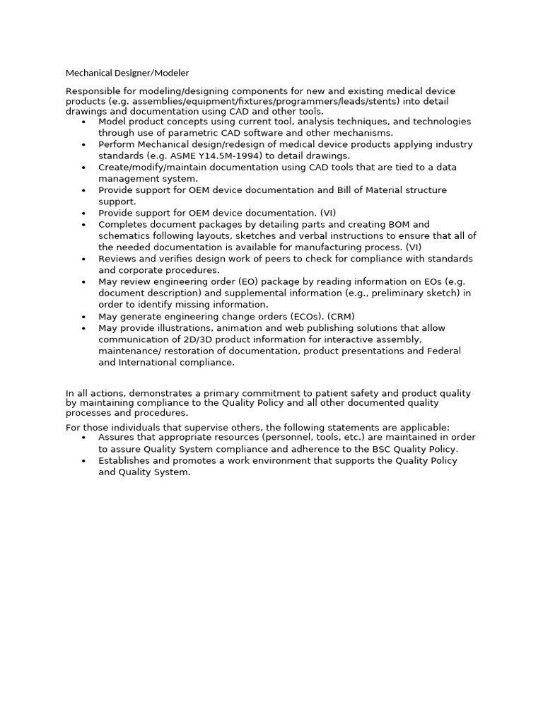 Mechanical Designer-Modeler - JD | PDF