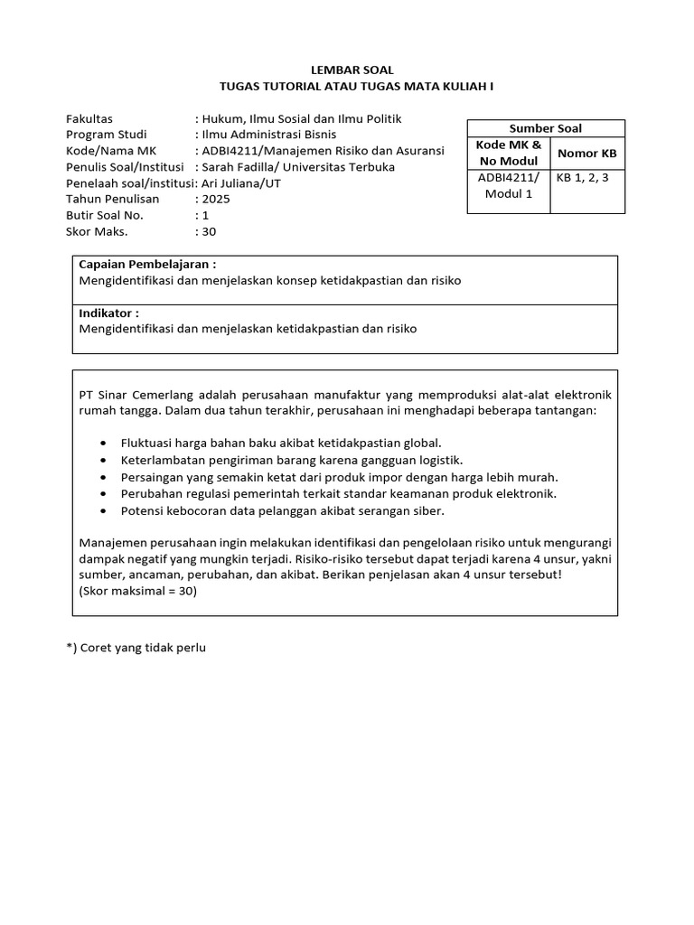 Soal Tugas Tutorial 1 ADBI4211 | PDF