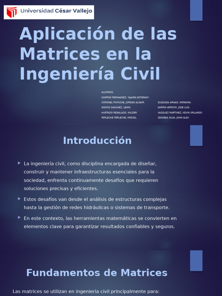 Aplicación de Las Matrices en La Ingeniería Civil | PDF | Matriz ...