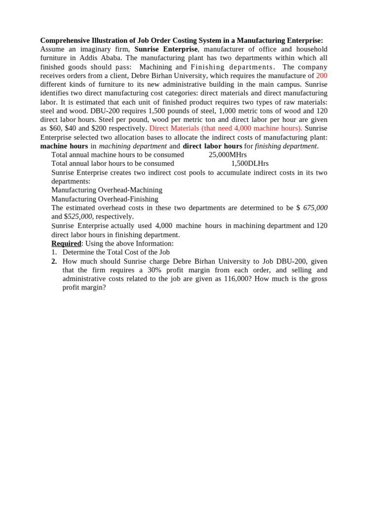 Cost-I Exercise Job Costing | PDF