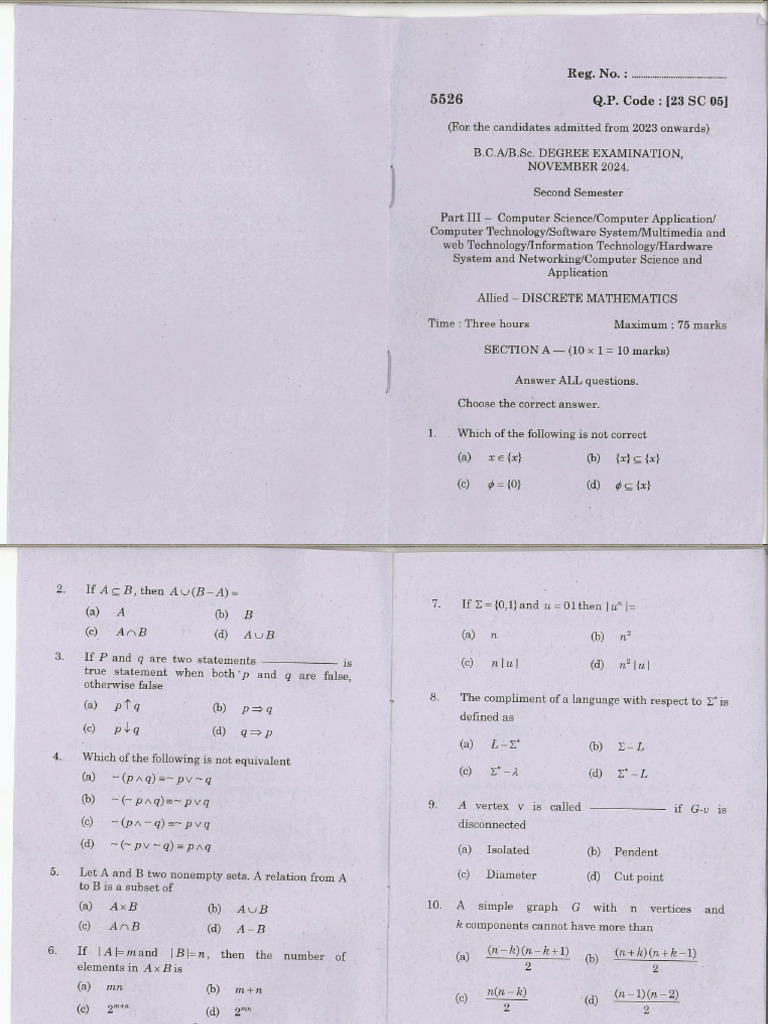 Discrete Mathematics Nov 2024 | PDF