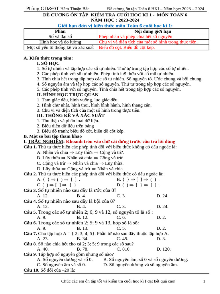 Toan 6 HD OnTap HKI 2324 | PDF