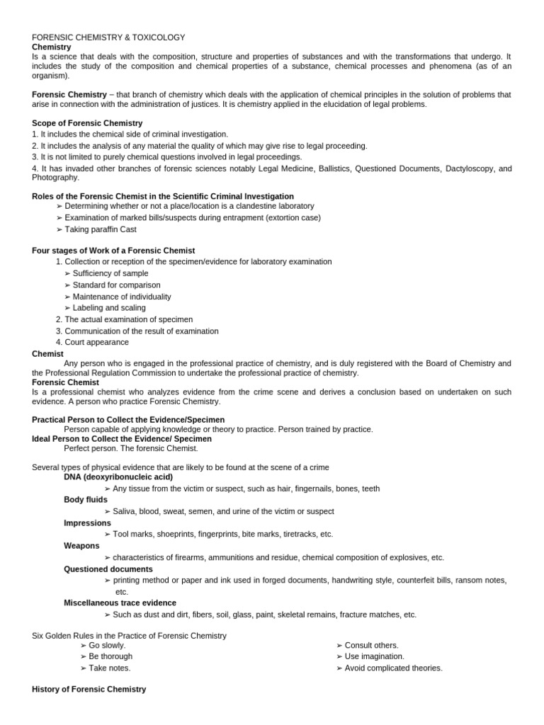 Forensic Chemistry and Toxicology Overview | PDF | Dna Profiling ...