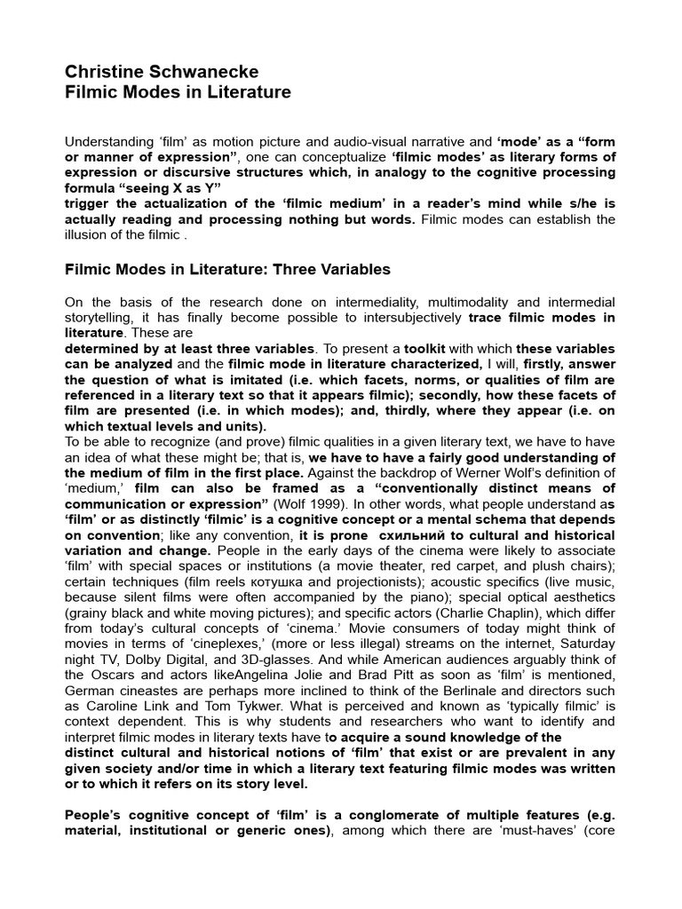 Filmic Modes in Literature | PDF | Movie Theater | Human Communication