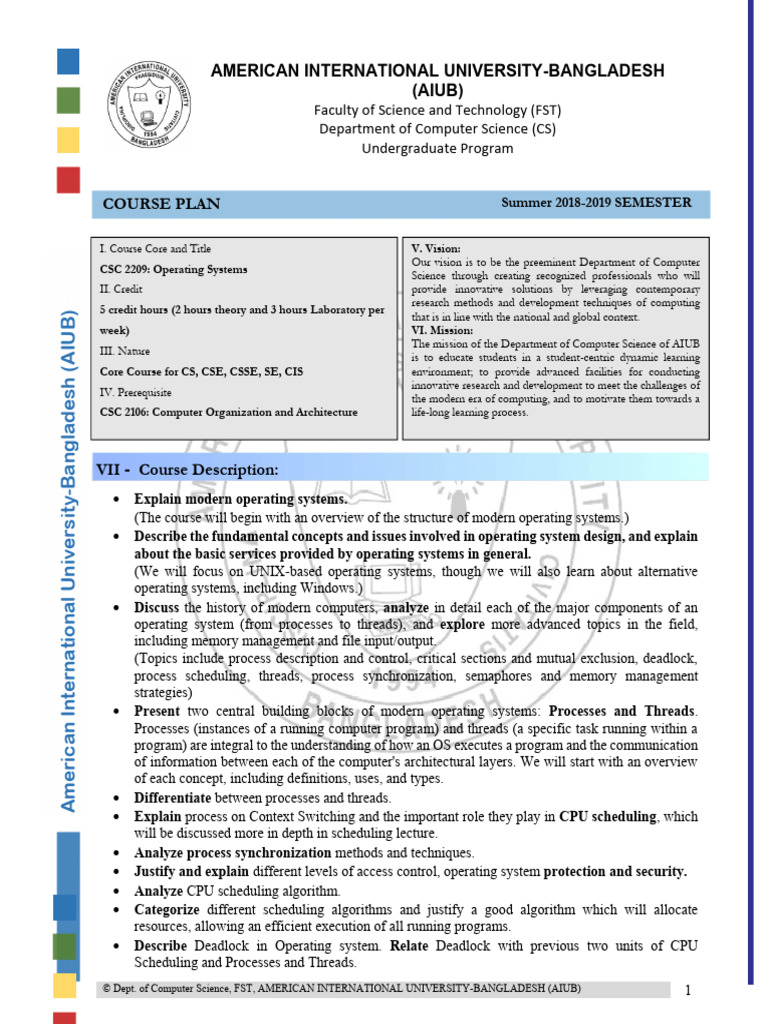 CSC 2209 Operating Systems - Summer2019 | PDF | Process (Computing ...