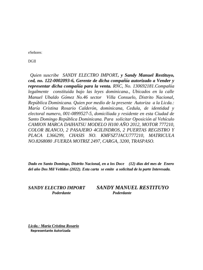 Carta Autorizacion Dgii | PDF