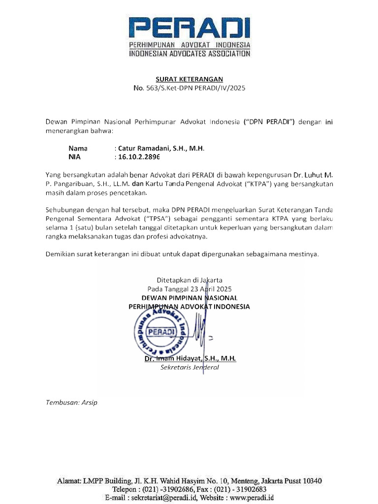 tr_suket KTPA sementara Catur Ramadani | PDF