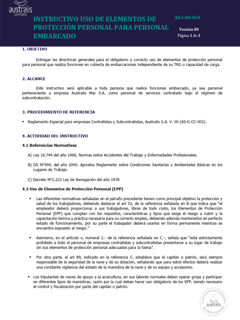As-I-So-069 Instructivo Uso de Elementos de Protección Personal para Personal Embarcado | PDF