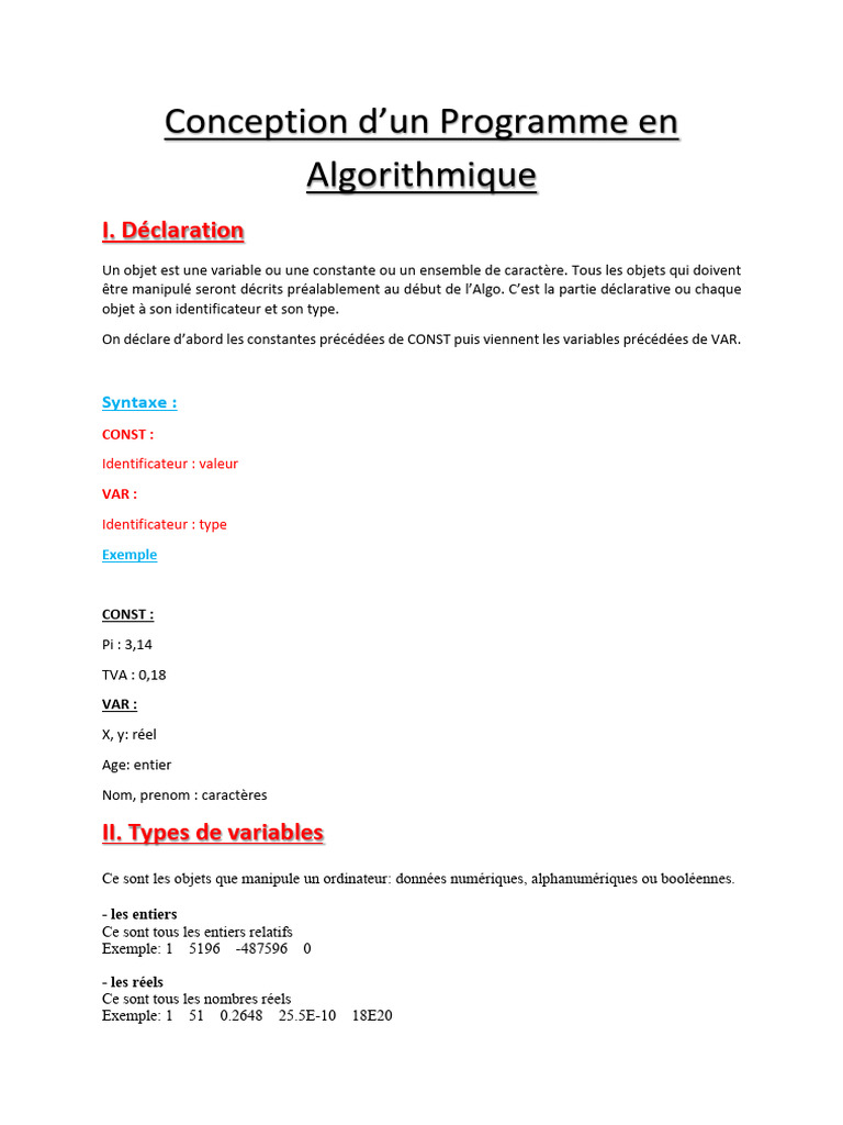 Algo - Cours 2 | PDF | Programme informatique | Programmation