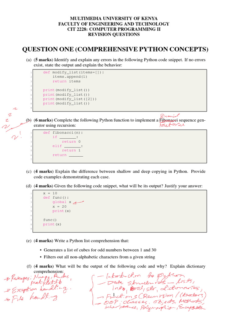 CIT 2228 Exam Revision Questions | PDF | Method (Computer Programming) | Class (Computer ...