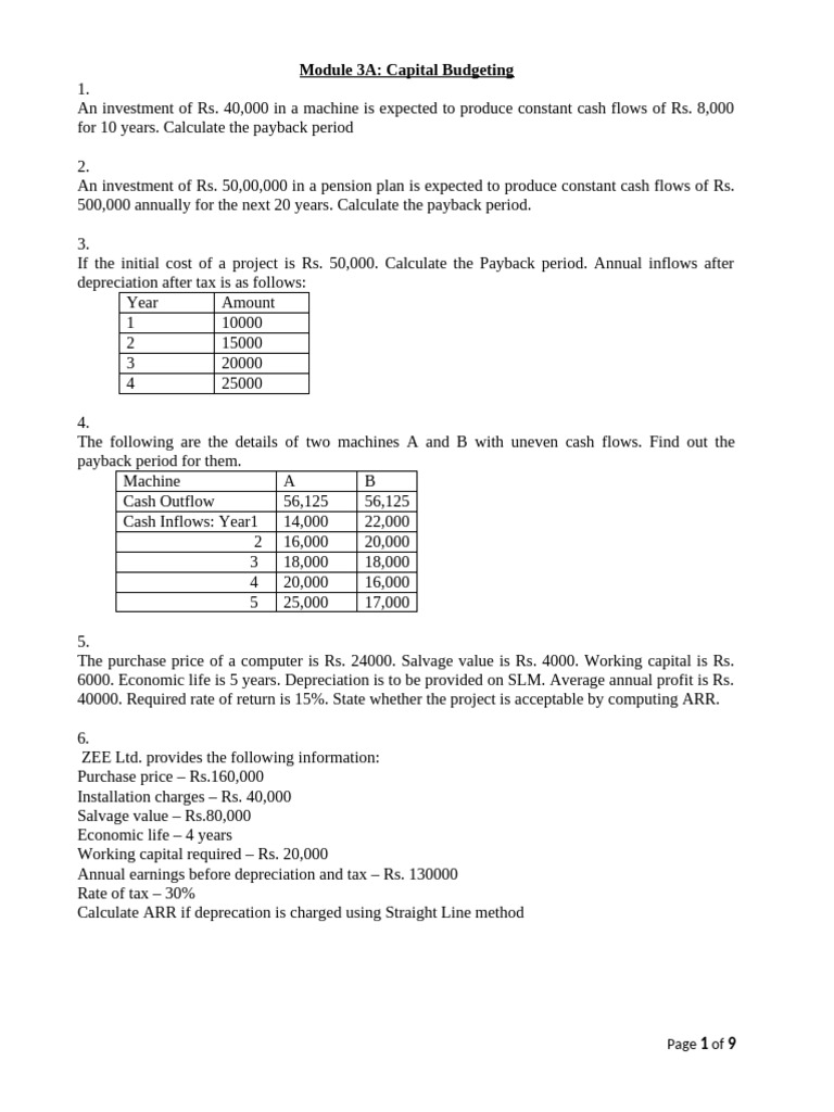 Module 3 - Capital Budgeting - 3A - Questions | PDF | Depreciation ...