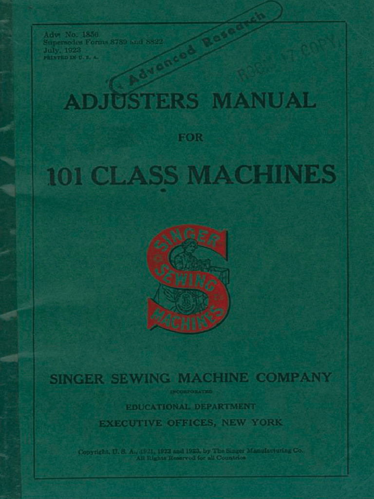 Singer 101 Adjusters Manual | PDF