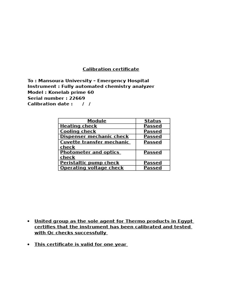 Konelab Calibration Certificate | PDF