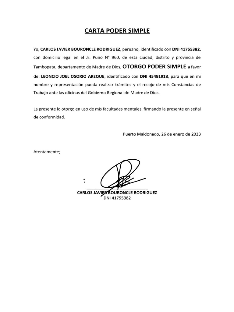 CARTA PODER SIMPLE | PDF