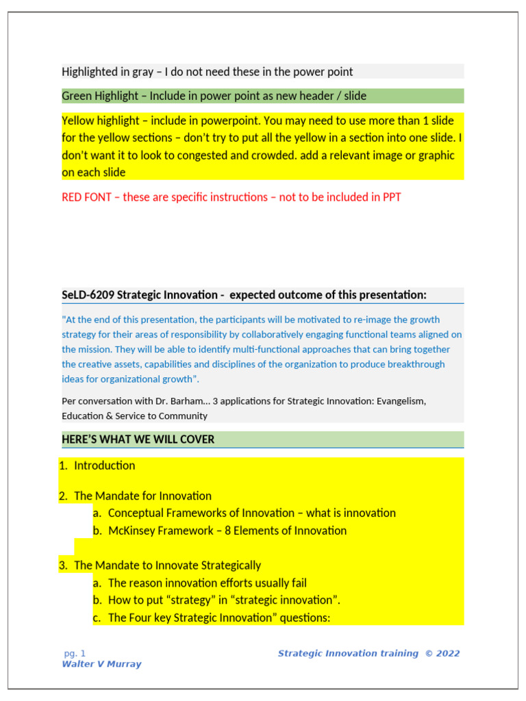 Strategic Innovation Training Overview | PDF | Innovation | Strategic ...