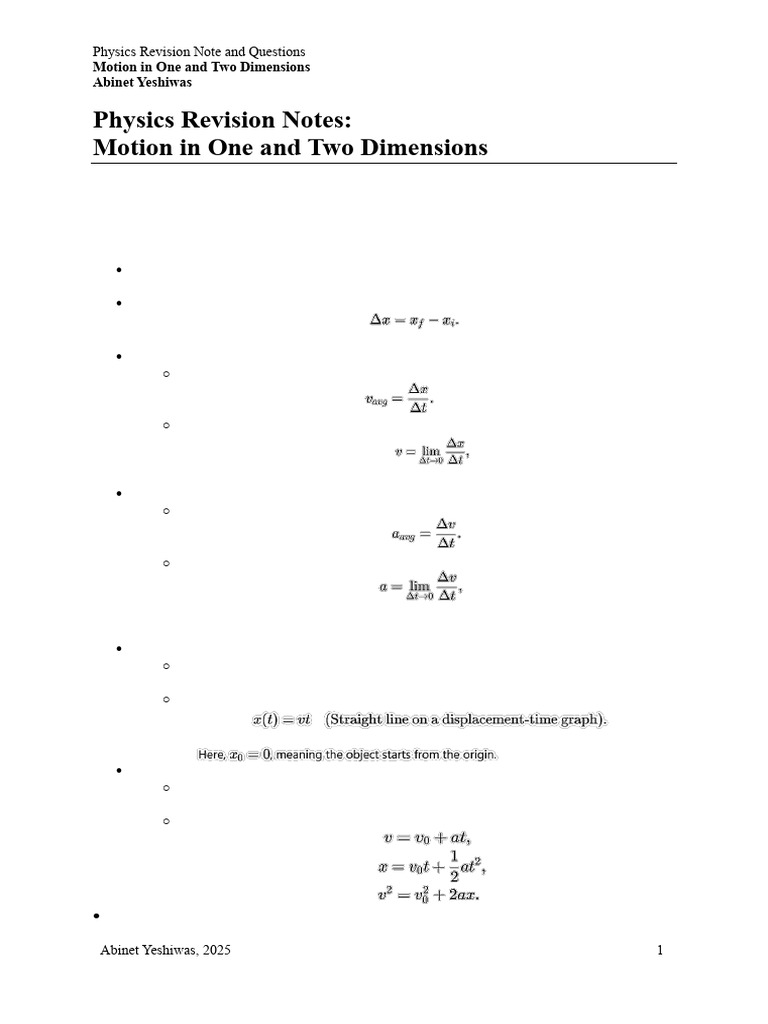 Kinematics (Motion in One and Two Dimension) | PDF | Acceleration | Velocity