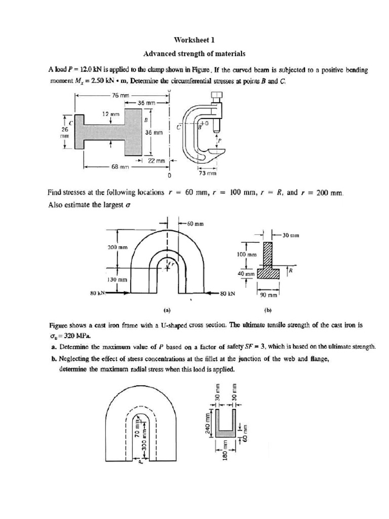 Advanced Strength of Materials Worksheet 1 | PDF