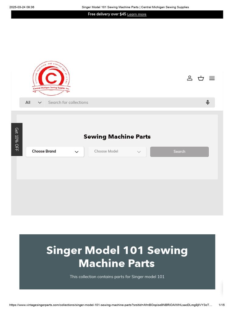Singer Model 101 Sewing Machine Parts - Central Michigan Sewing ...