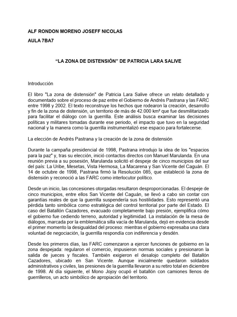 Analisis Plan Lector - "La Zona de Distensión" - Alf Rondon Moreno ...