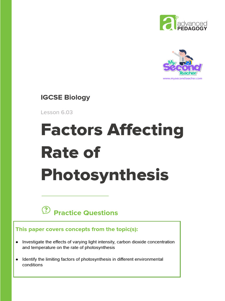 Factors Influencing Photosynthesis Rates | PDF | Photosynthesis ...